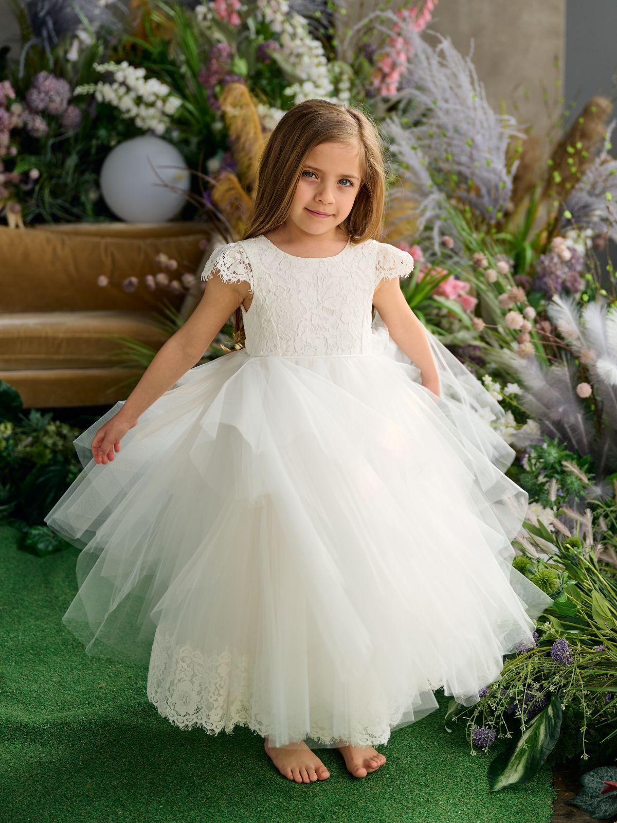 Teter Warm Betty- Girl's Flower Girl Off White Lace Tulle Dress