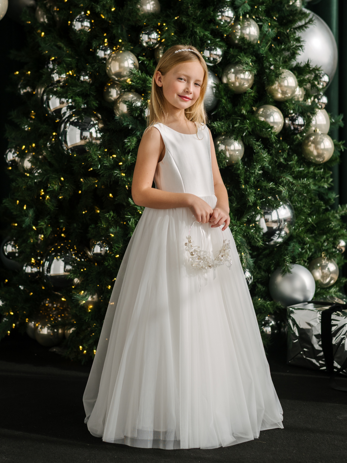 Girl's Satin & Tulle Off-White Communion Dress | Teter Warm Christine JK32